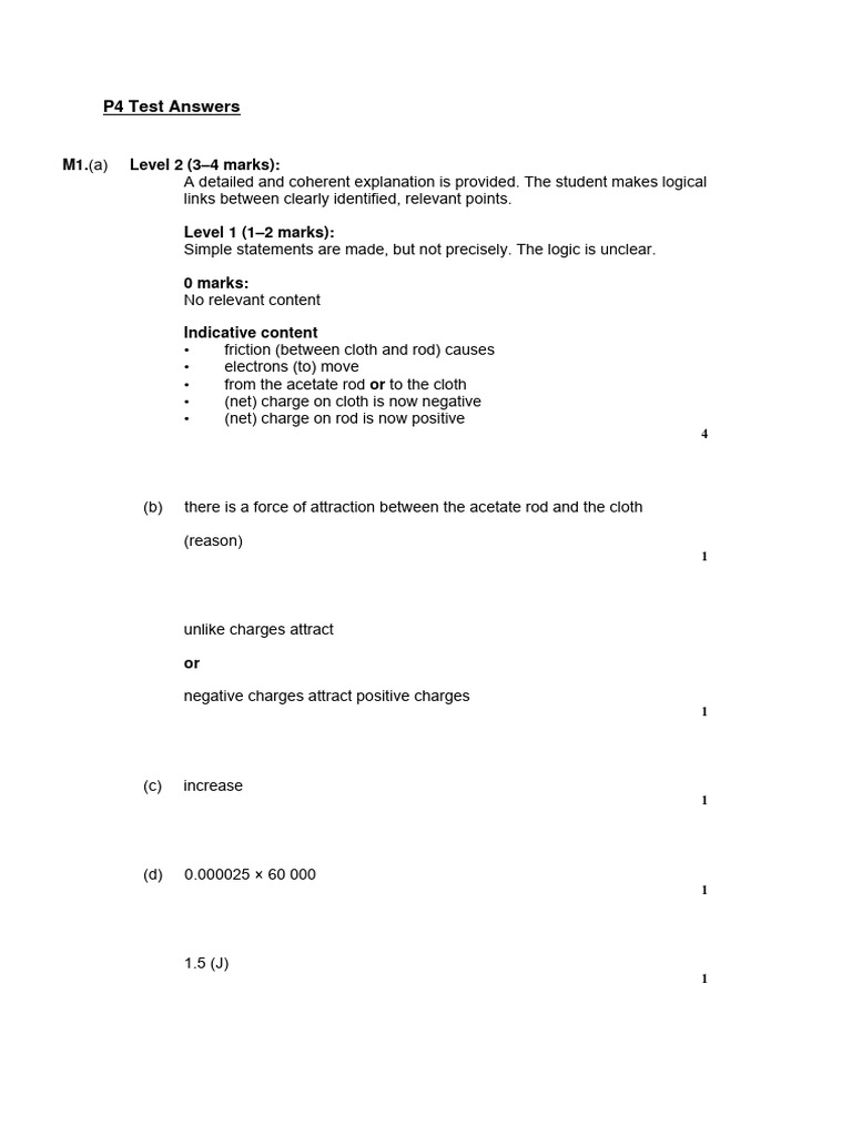 10 - p4 Test Answers | Download Free PDF | Voltage | Electrical ...