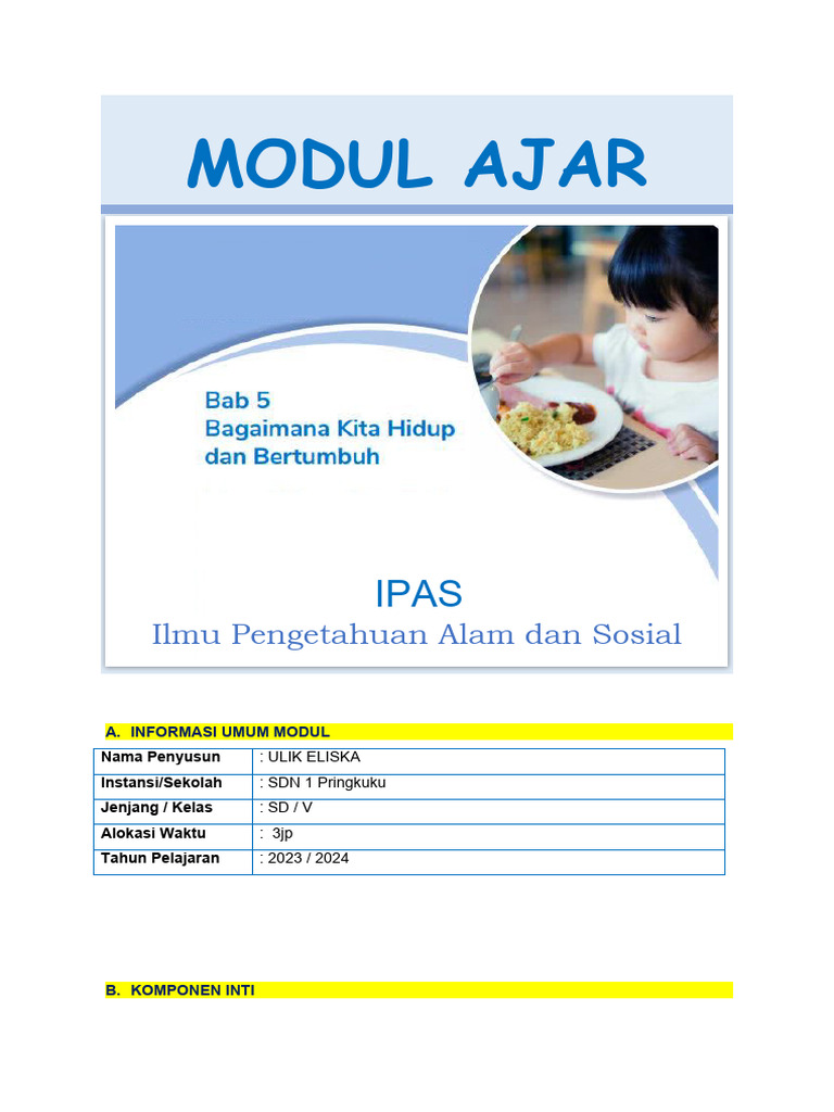 MODUL KELAS 5 IPAS UJIAN PRAKTIK - Fix | PDF