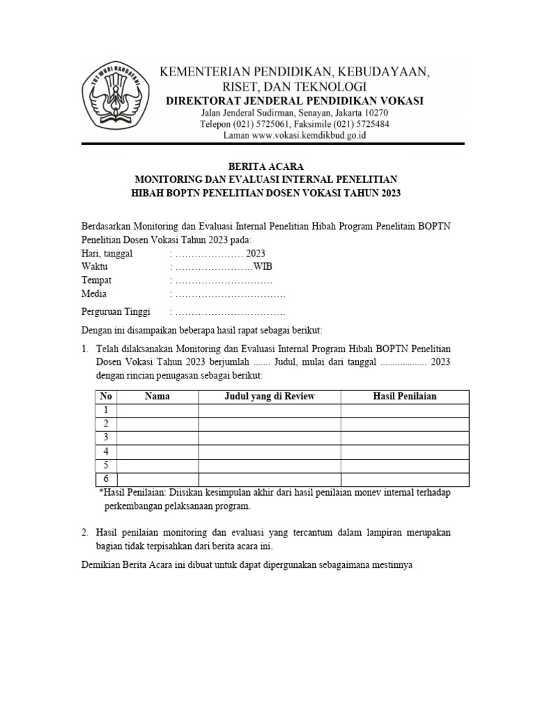 Lampiran Berita Acara Monev Internal Penelitian - 068bb0ac | PDF