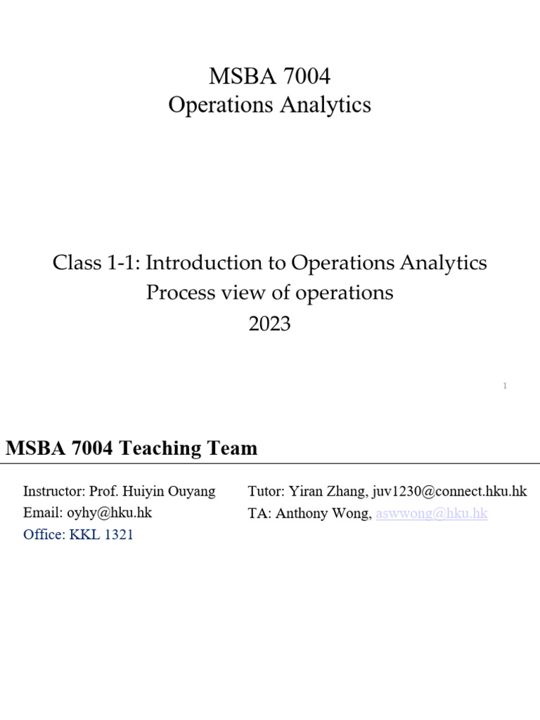 MSBA7004 2023 - Class 1 - Intro To Operations Analytics - Beforeclass | PDF | Value (Economics ...