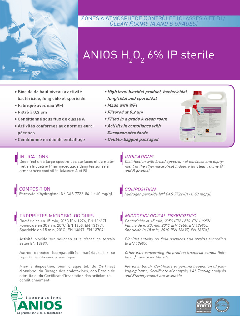 ANIOS H2O2 6% IP STERILE-Fiche Technique-00000-FR - EN | PDF