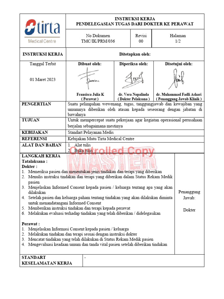 036 IK Pendelegasian Tugas Ke Perawat Rev 00 (GP) CONTROLLED | PDF