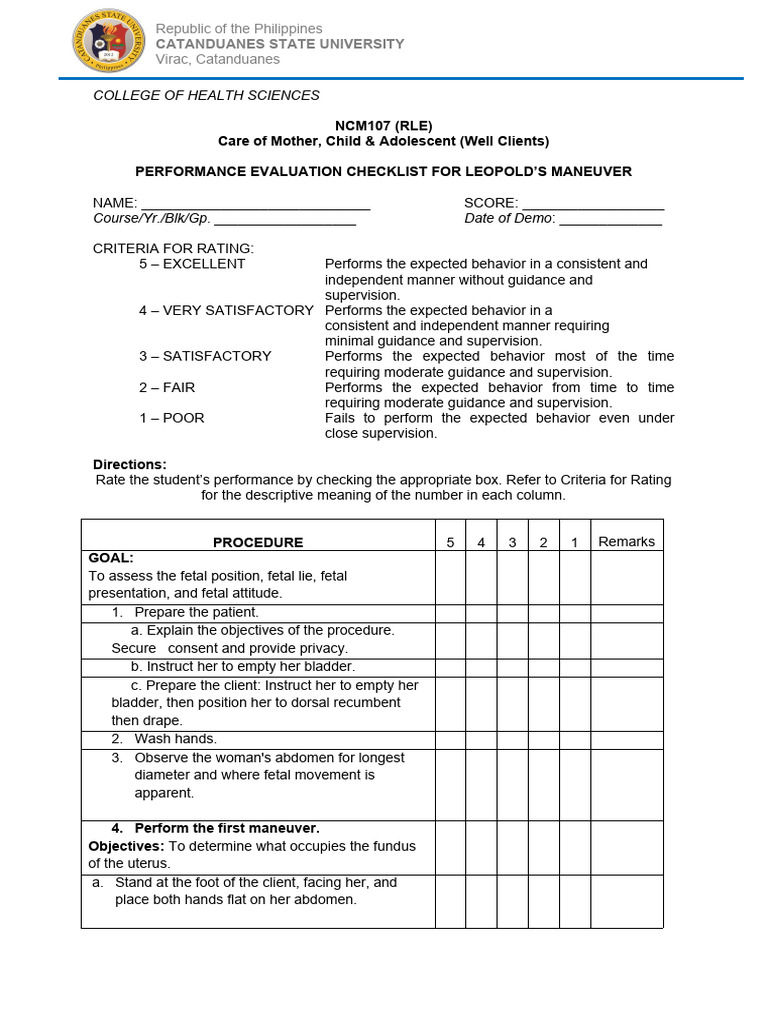 Checklist Leopolds Manuever FINAL | PDF | Uterus | Abdomen