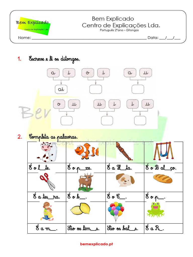 1.4 - Ficha de Trabalho - Ditongos | PDF