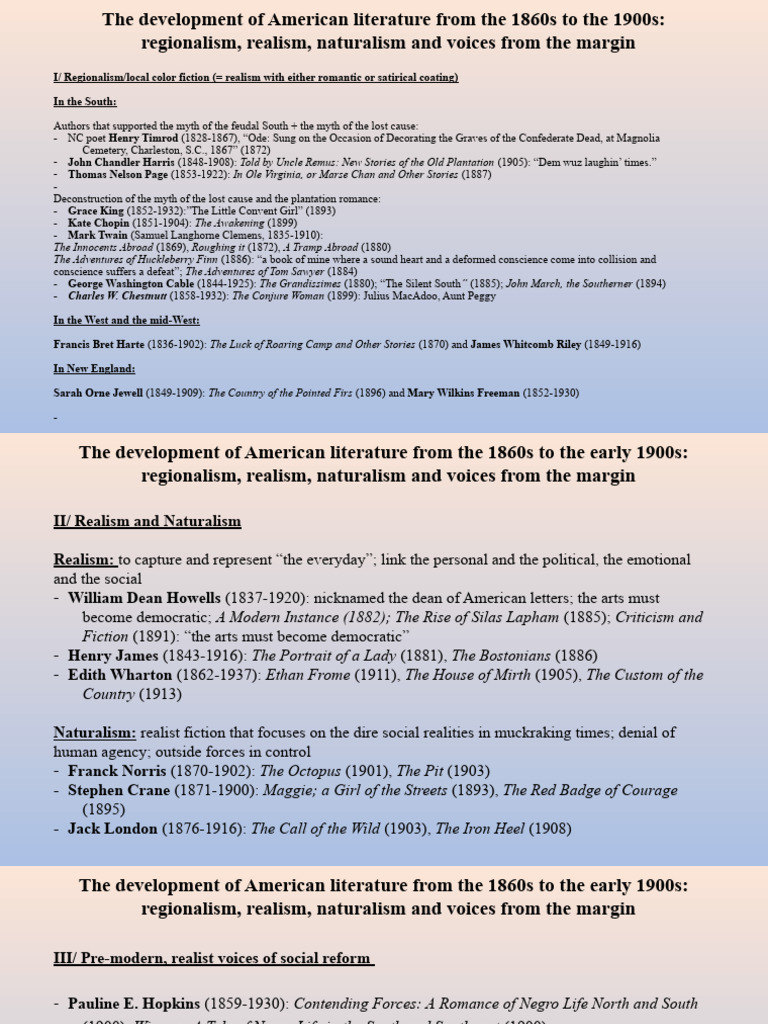 Regionalism, Realism, Naturalism Voices From The Margin | PDF | English ...