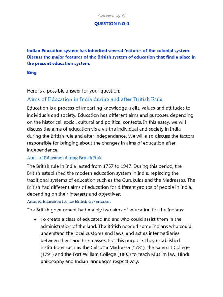 Question No-1 | PDF | British Raj | Philosophy Of Education
