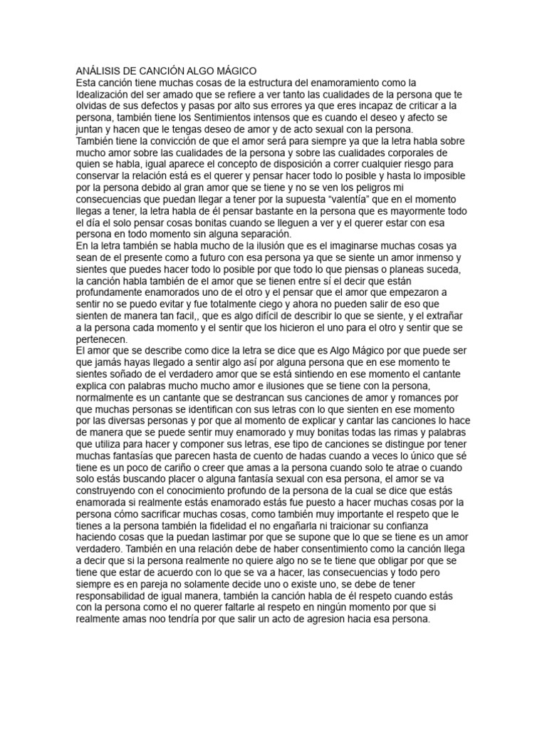 Análisis de "Algo Mágico" | PDF | Amor