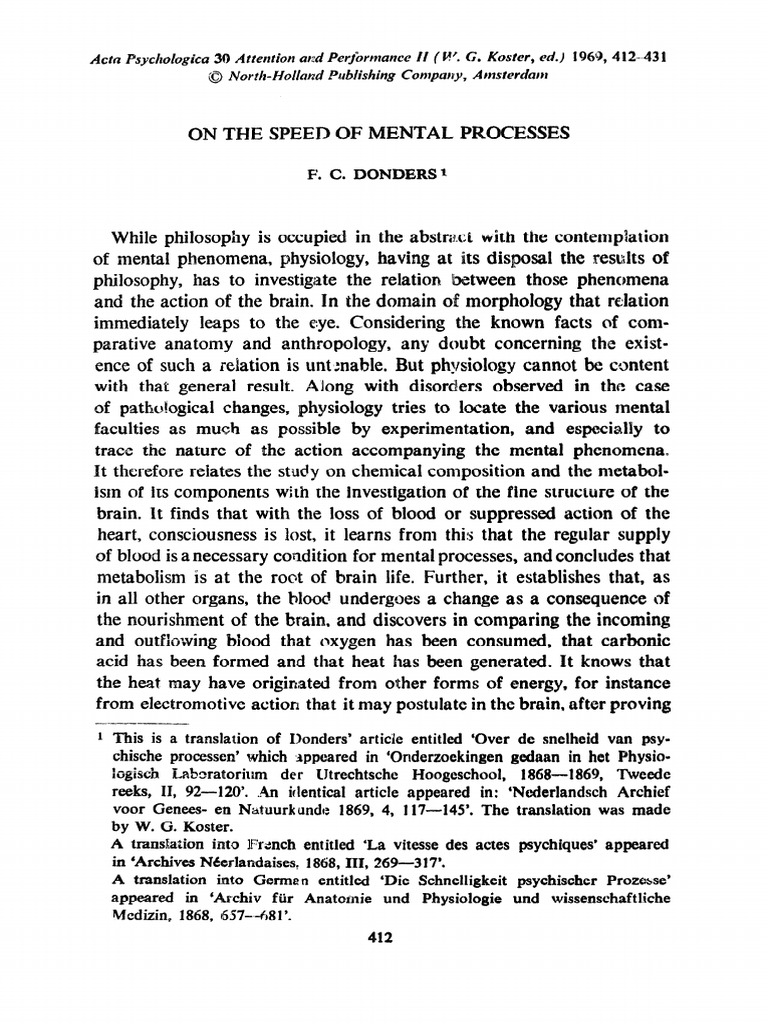 Donders 1868 | PDF | Senses | Experiment