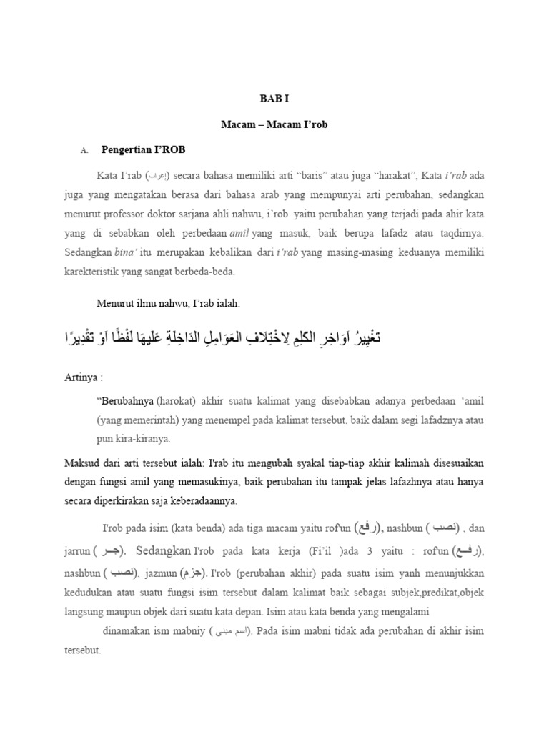 RESUME BAHASA ARAB RESUME BAHASA ARAB MACAM-MACAM I'RAB Dan KATA YANG ...