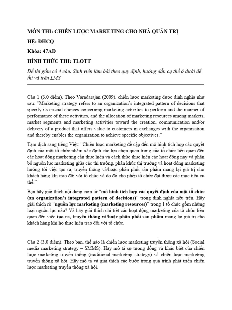 Tlott Chien Luoc Marketing Cho Nha Quan Tri Final | PDF