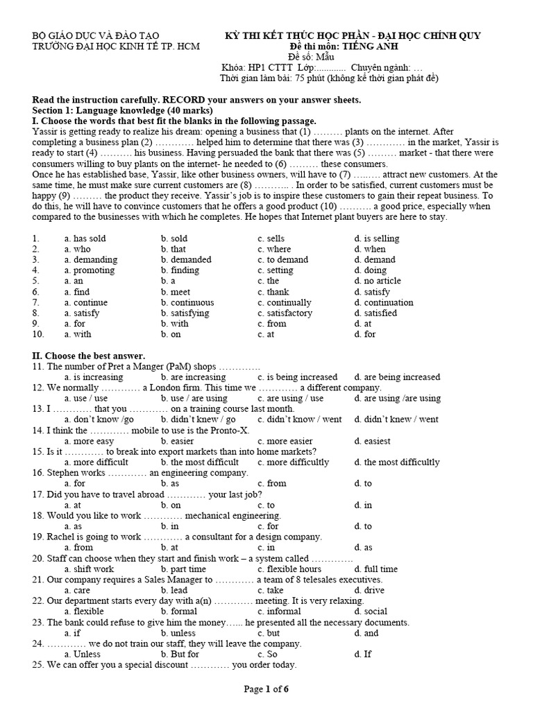 Sample Test HP1 K45 | PDF | Business | Games & Activities