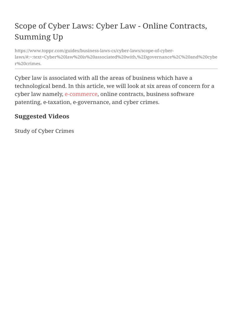 Scope of Cyber Laws Cyber Law - Online Contracts,+ | PDF | Cybercrime ...