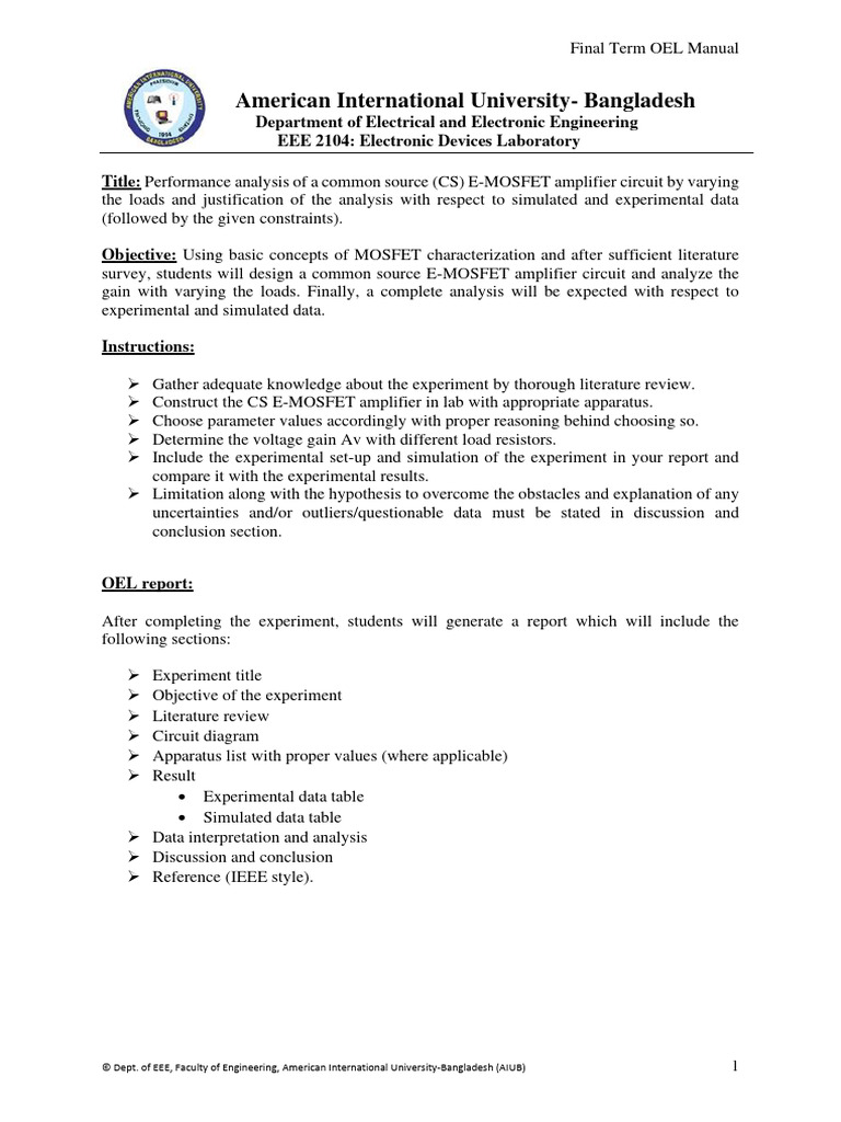 ED - Lab - OEL - Final - Spring 2022-23 | PDF | Experiment | Data