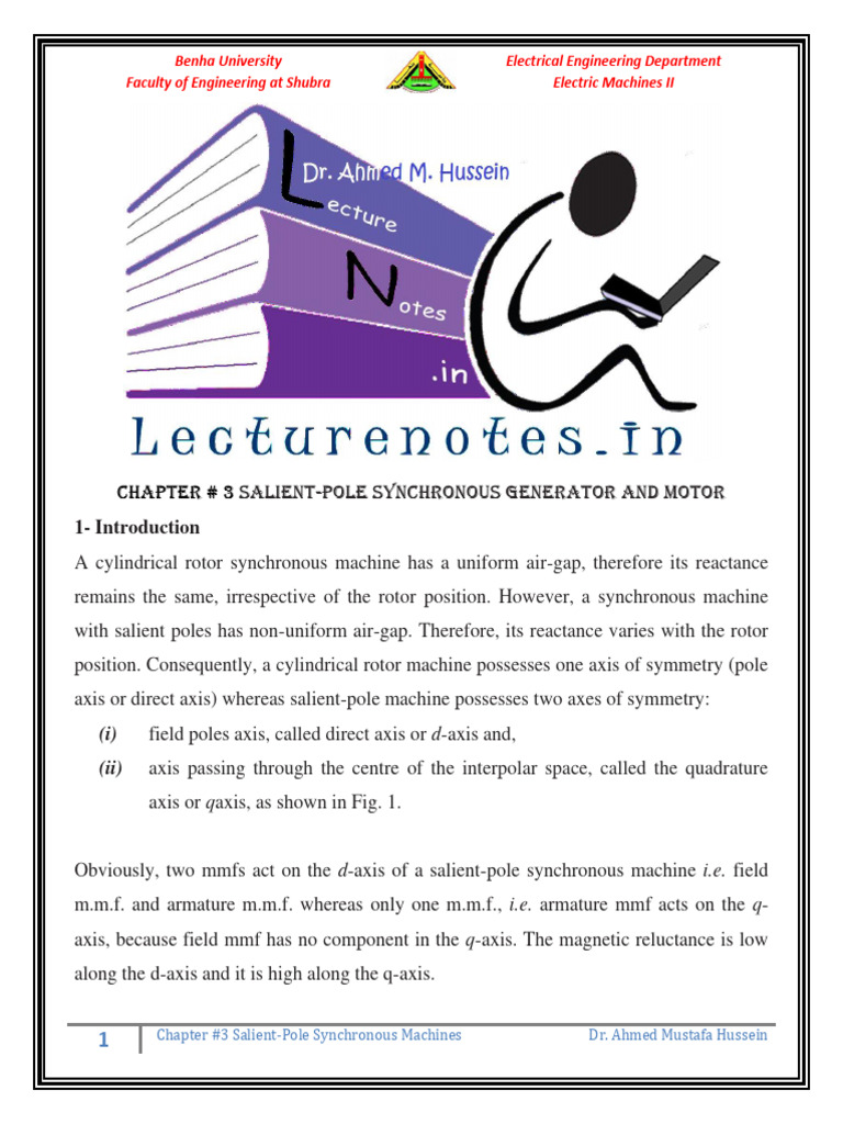 Chapter3 Salient Pole Synchronous Machines Pdf Electric Generator