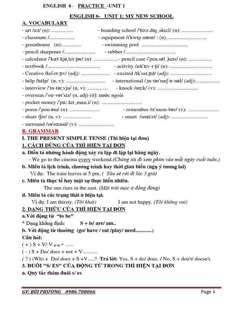 English 6 - Unit 1-HS | PDF