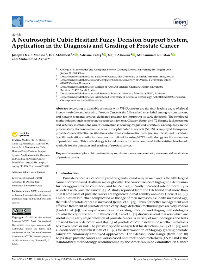 A Neutrosophic Cubic Hesitant Fuzzy Decision Support System, Application in The Diagnosis and ...