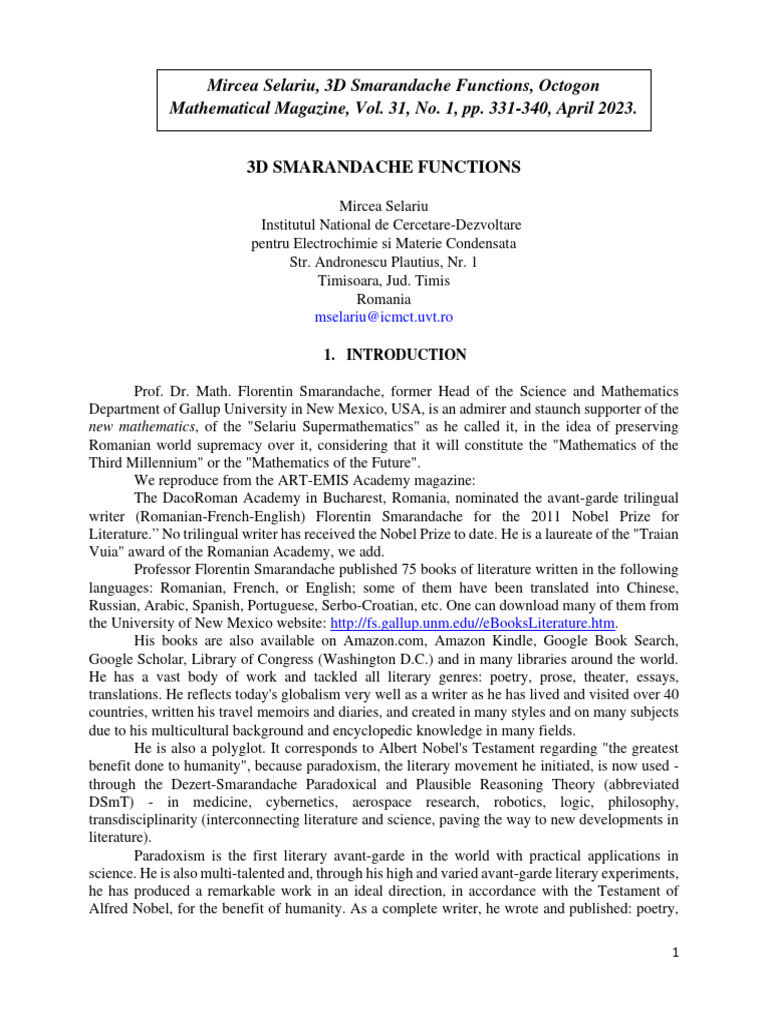 3D Smarandache Functions | PDF | Circle | Equations