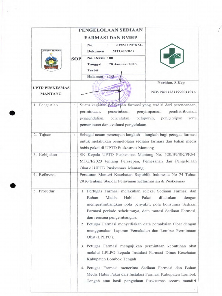Sop Obat Dan BMHP | PDF