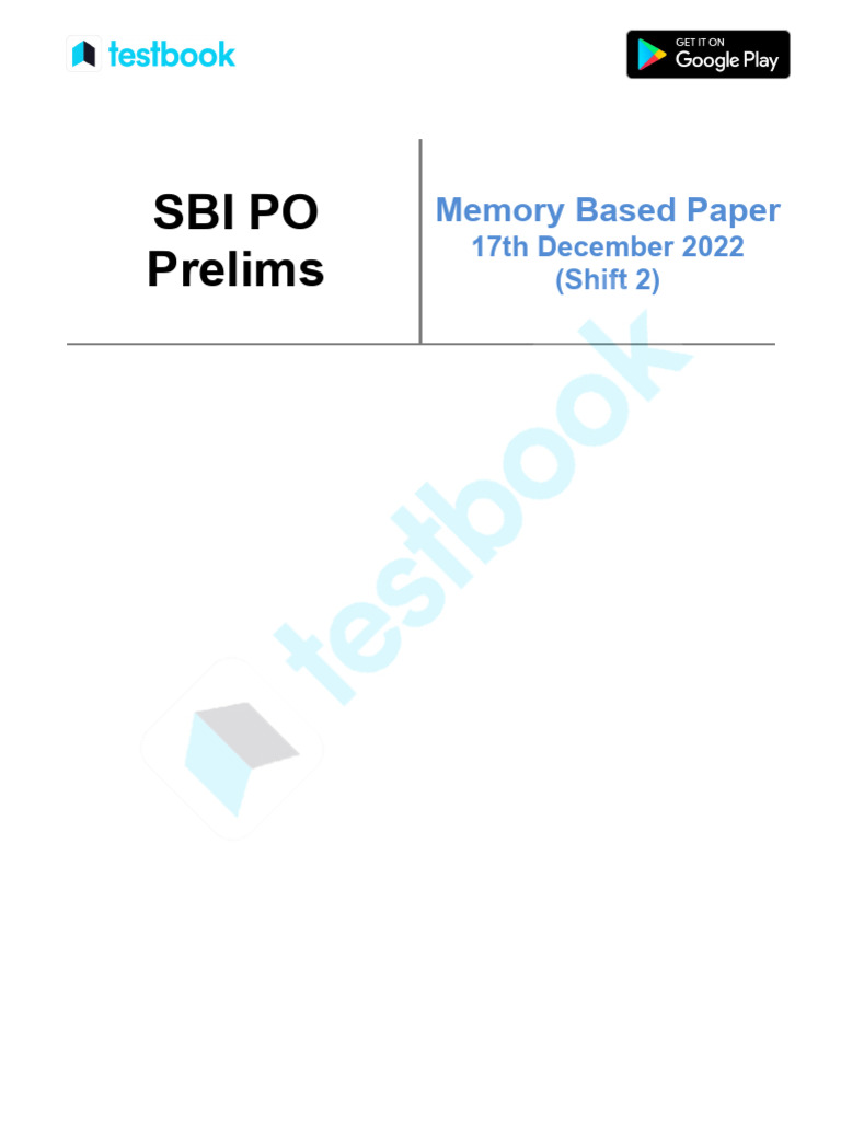 SBI PO Prelims Memory Based Paper (Held On 17th December 2022 Shift 2 ...