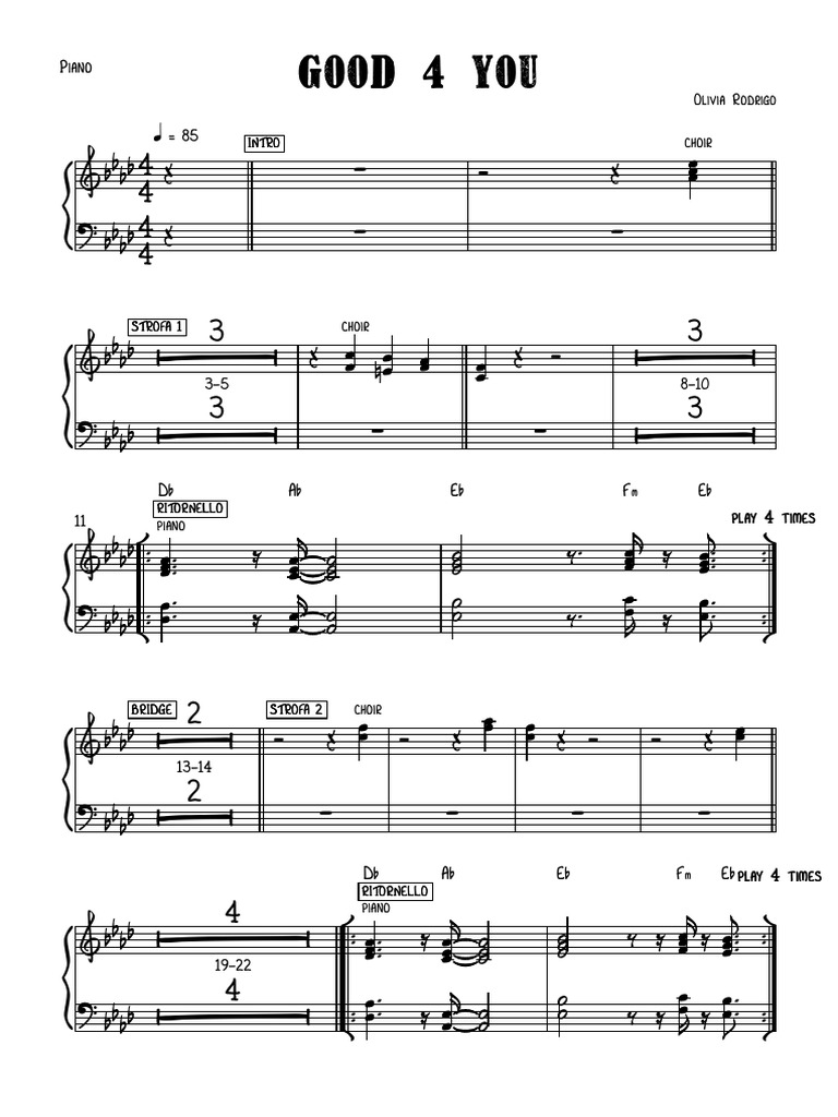 Good 4 You (Live at Massey Hall) - Olivia Rodrigo (Piano Chords) | PDF