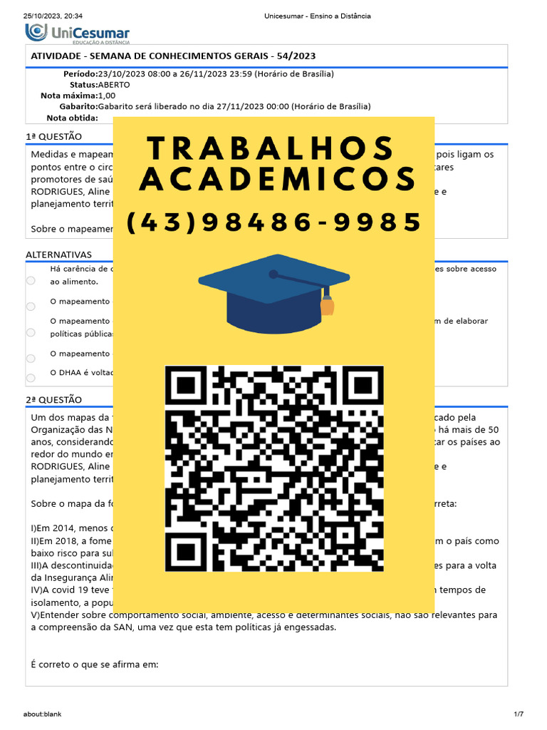 Atividade - Semana de Conhecimentos Gerais - 542023 | PDF