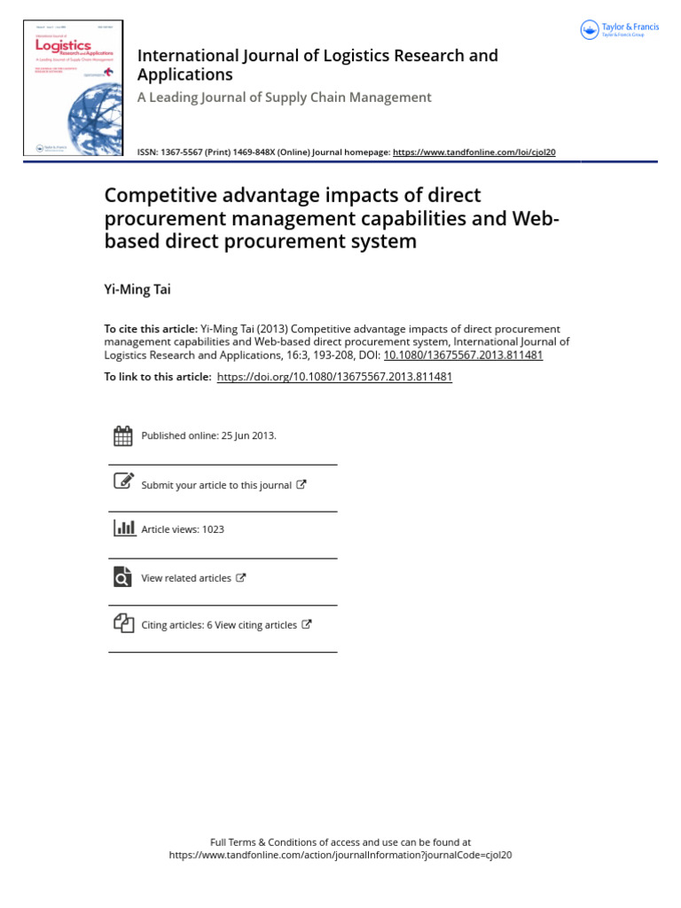 Competitive Advantage Impacts of Direct Procurement Management Capabilities and Web-Based Direct ...