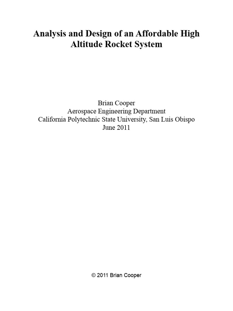 Analysis and Design of An Affordable High Altitude Rocket System | PDF