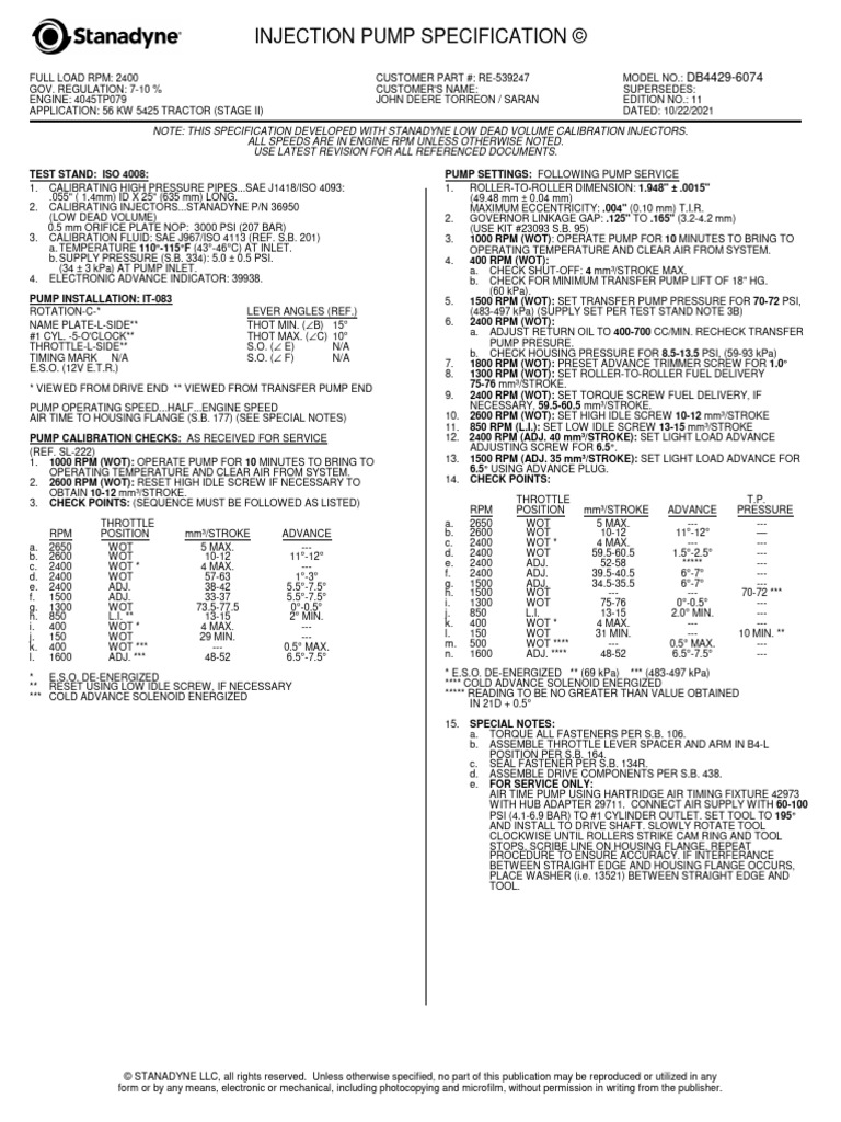Injection Pump Specification © | PDF