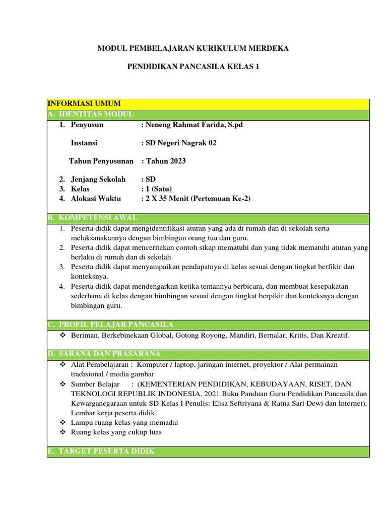 MODUL PEMBELAJARAN Kelas 1 Bab 2 Pem 2 | PDF | Karier & Perkembangan