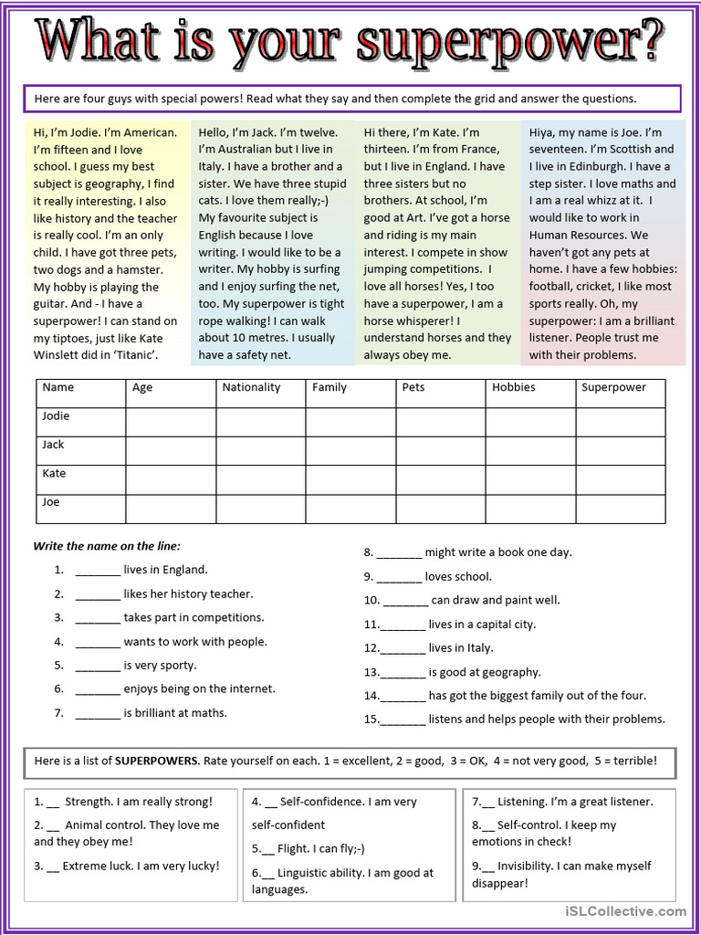 What Is Your Superpower - A Reading Comprehension. | PDF | Language ...
