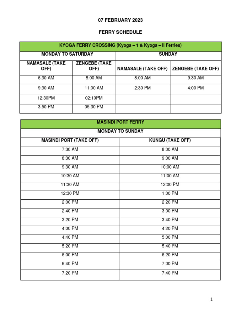 Uganda Ferry Schedules Overview | PDF