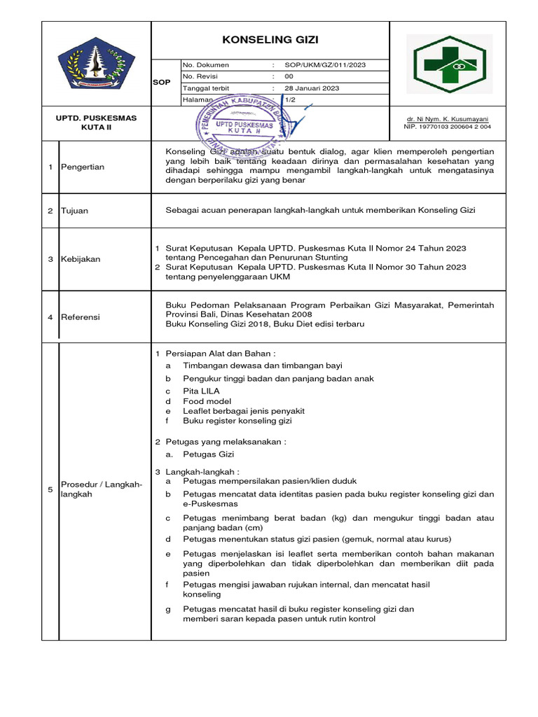 SOP Konseling GIZI | PDF | Pengembangan Diri | Sains & Matematika