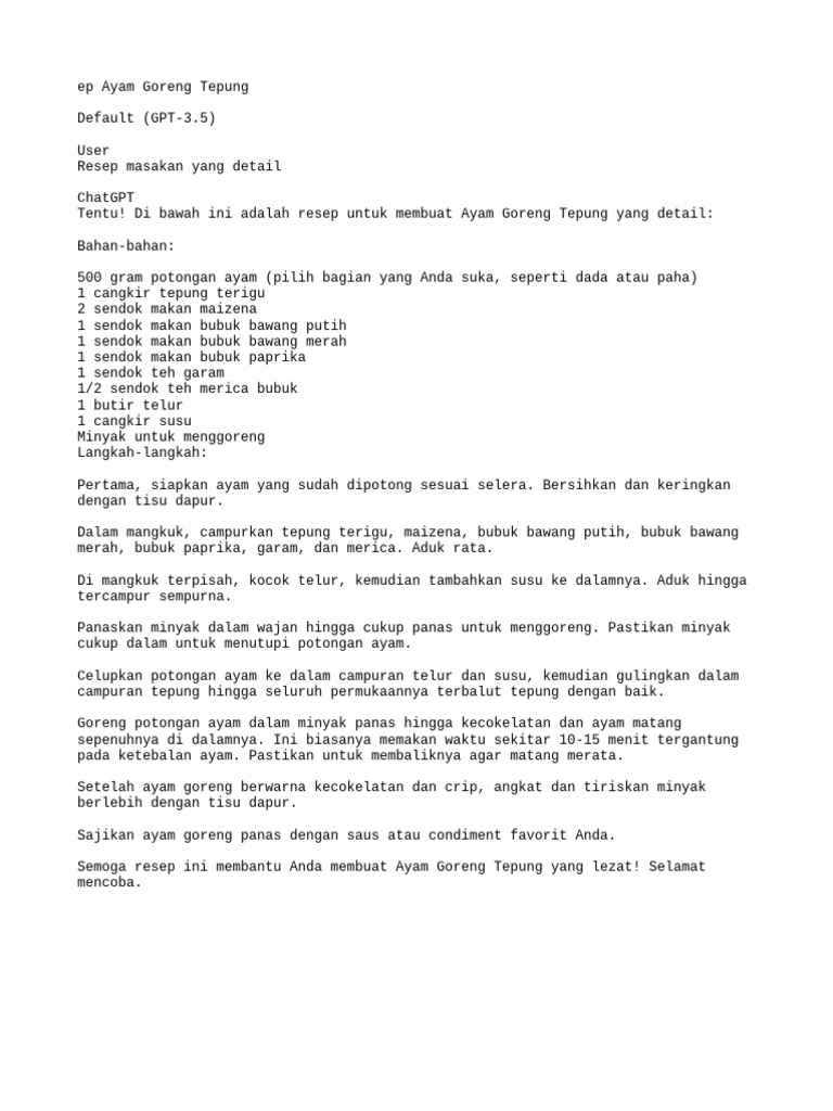 Resep Ayam Goreng Tepung | PDF