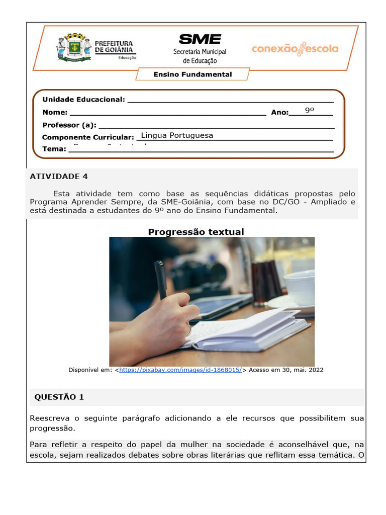Atividade 4 - Progressão Textual | PDF