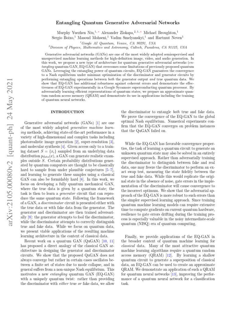 Entangling Quantum Generative Adversarial Networks | PDF | Mathematical Optimization | Quantum ...