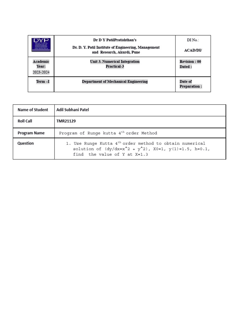 NSM Runge Kutta 4th Order Lab 3 Studenta | PDF | Computational Science | Computer Programming
