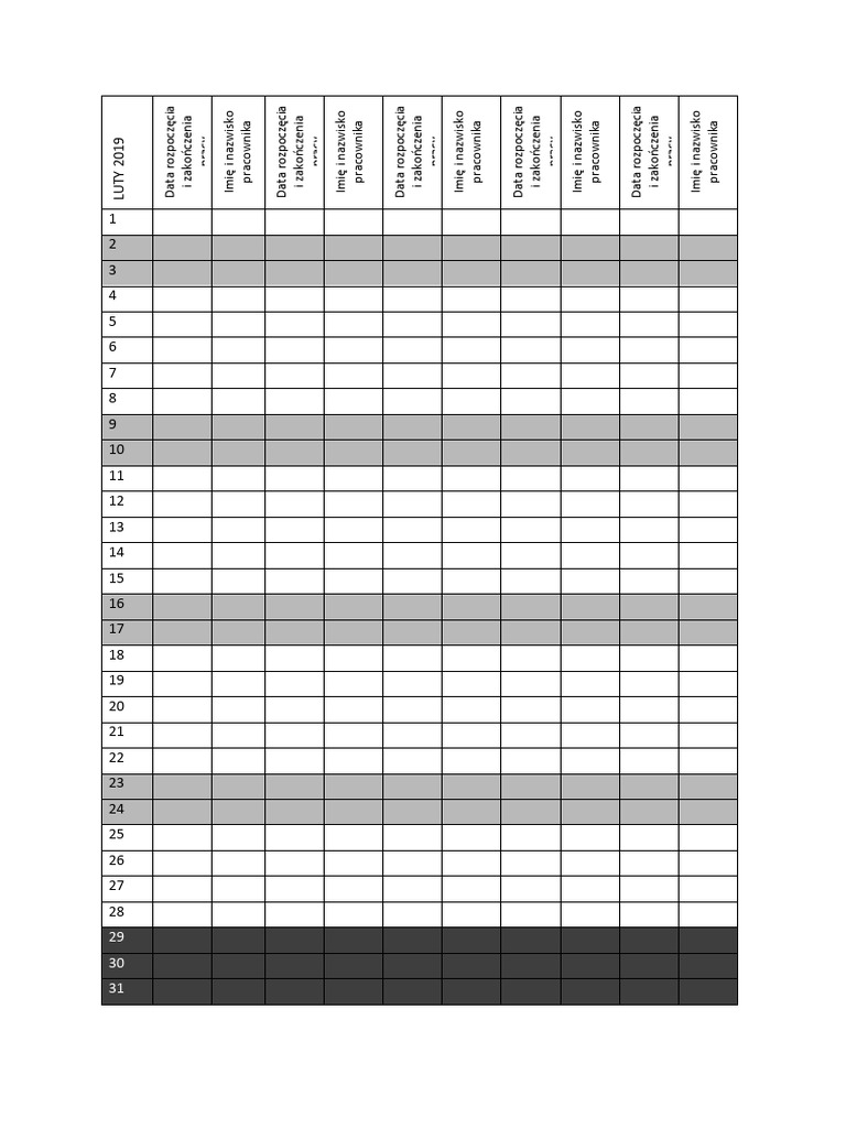 1 Lista Obecnosci W Pracy 2019 Doc Wzor 2 | PDF