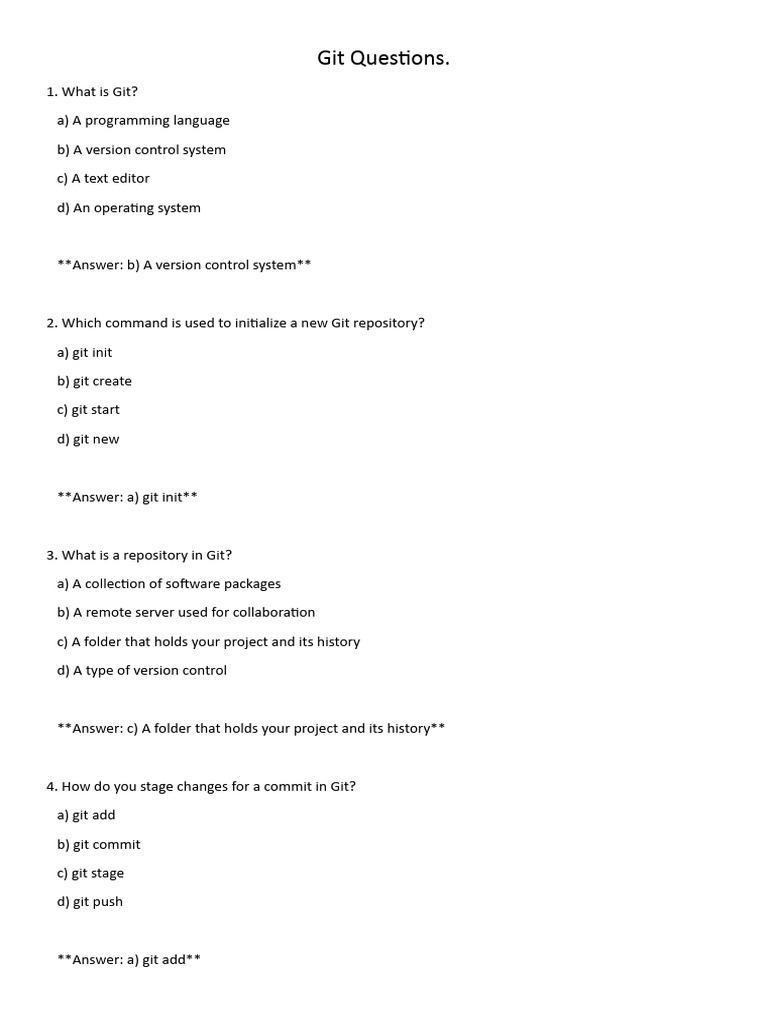 Git Questions Pdf Version Control Software 