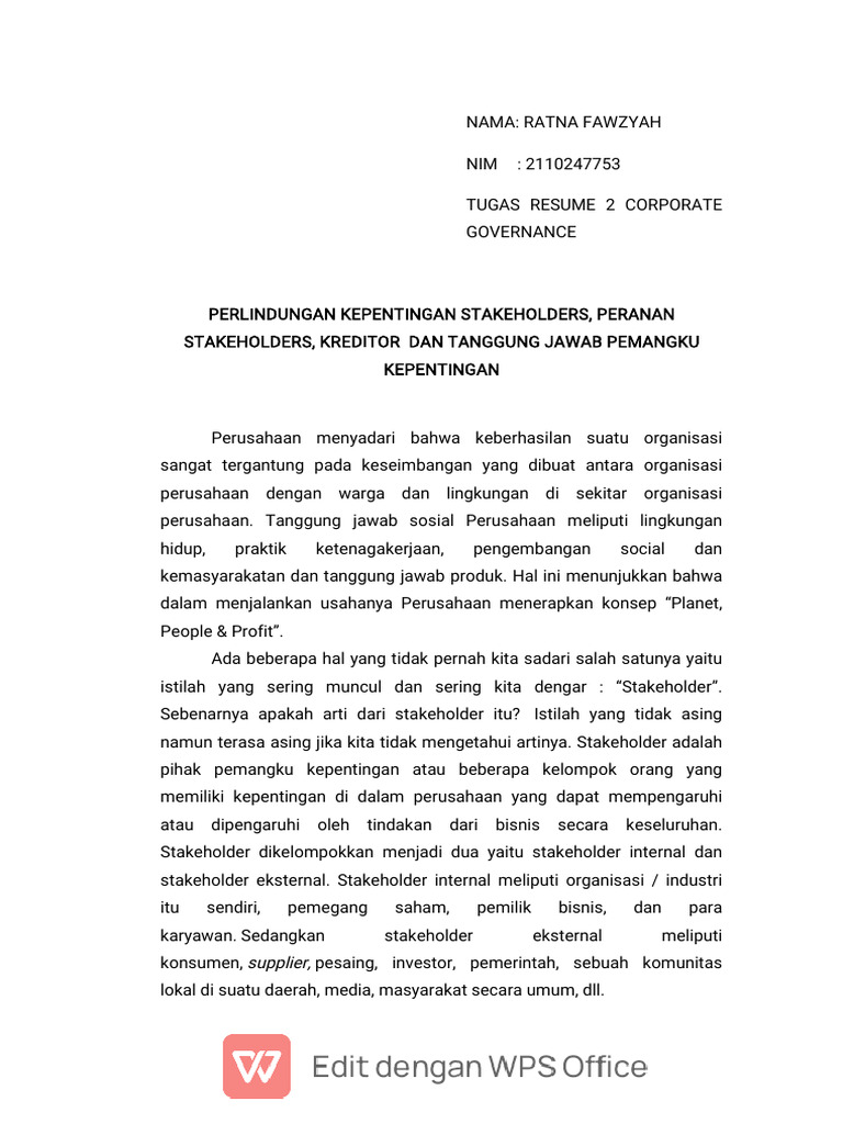 Resume CG KLP 2 An. Ratna Fawzyah 2110247753-1 | PDF | Bisnis