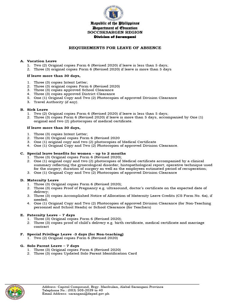 Requirements For Leave of Absences and RTD | PDF