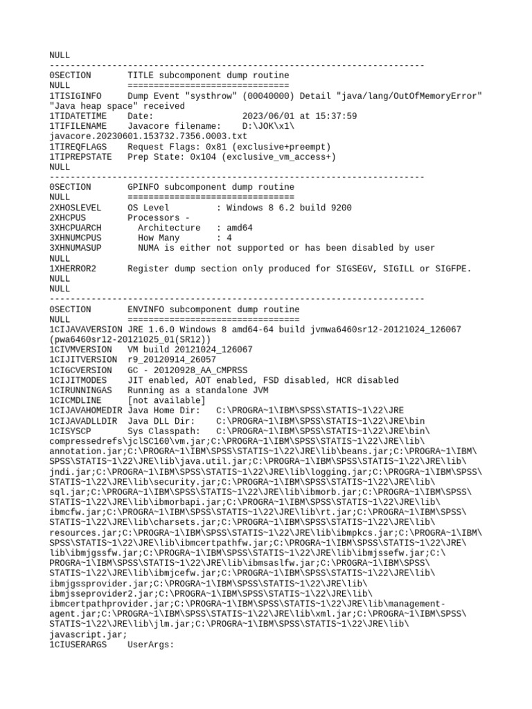 Javacore 20230601 153732 7356 0003 | PDF | Java (Software Platform) | Spss