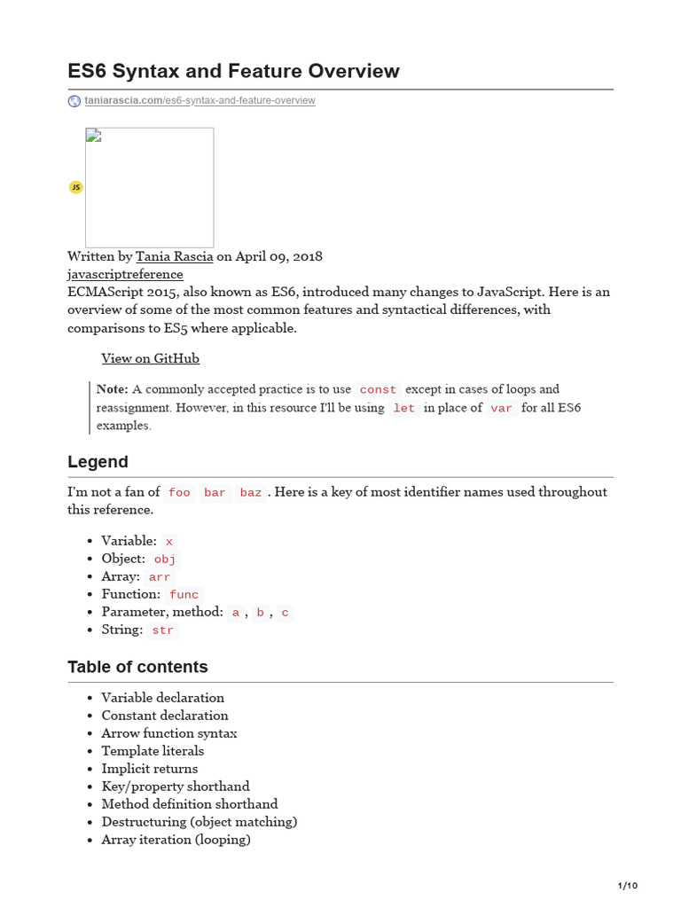 ES6 Syntax and Feature Overview | PDF ES6 Syntax and Feature Overview | PDF