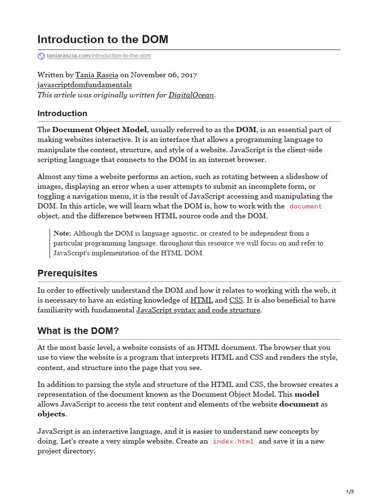 Introduction To The Dom Pdf Document Object Model Java Script 