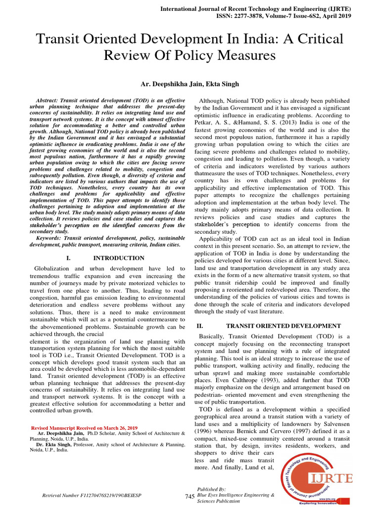 Transit Oriented Development in India: A Critical Review of Policy Measures | PDF | Public ...