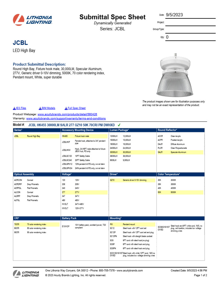 Lithonia Lighting-JCBL-SubmittalSpecSheet-090523 | PDF