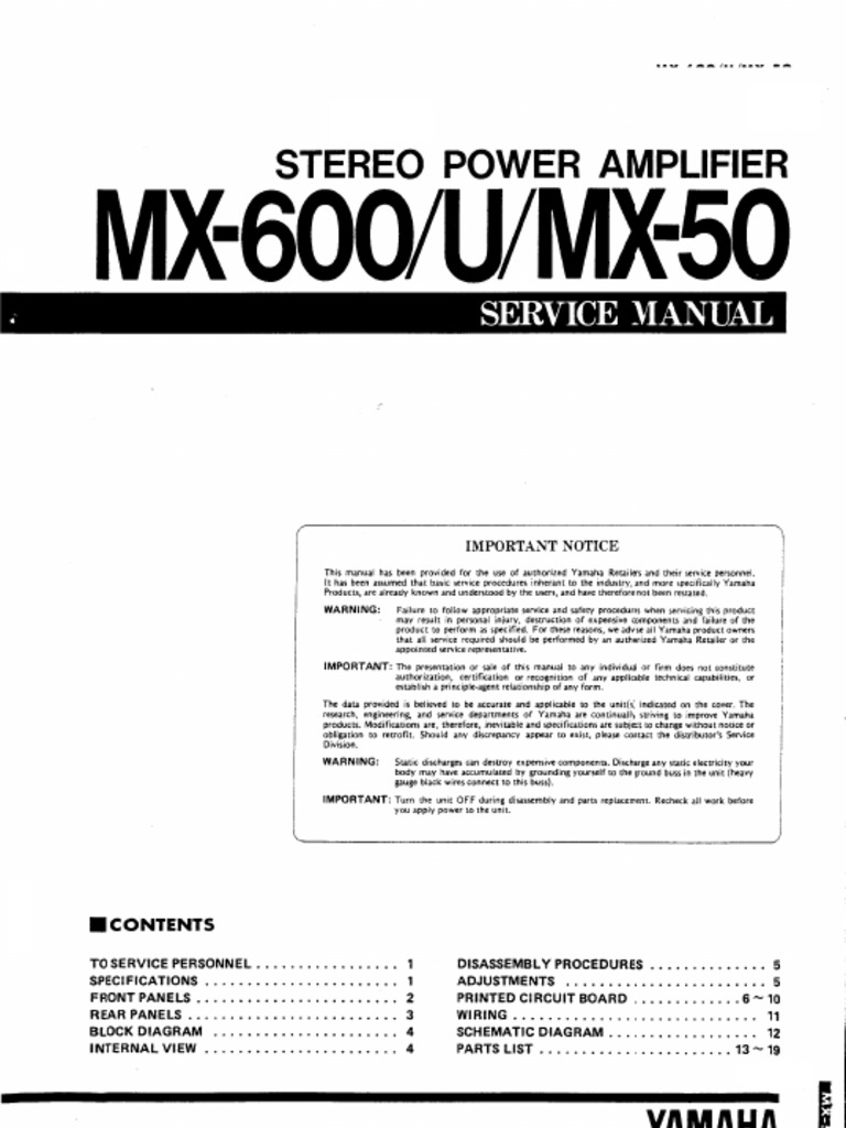 Yamaha mx-600 mx-50 PWR Amplifier | PDF