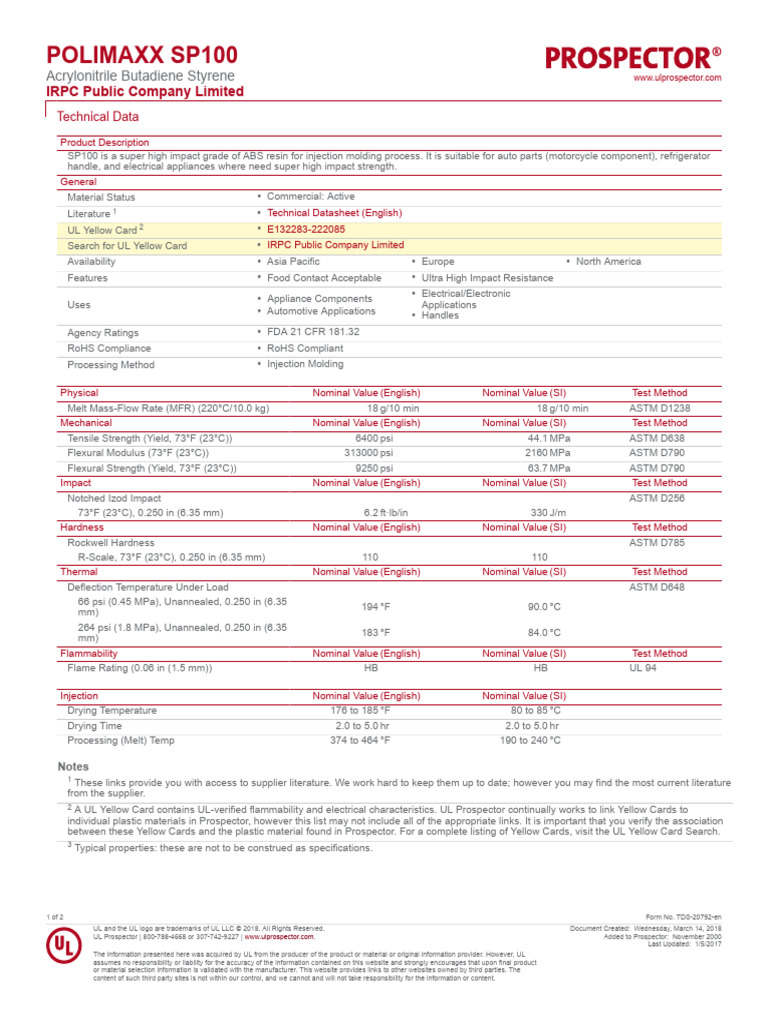 Abs Irpc Polimaxx SP100 | PDF | Physical Sciences | Materials
