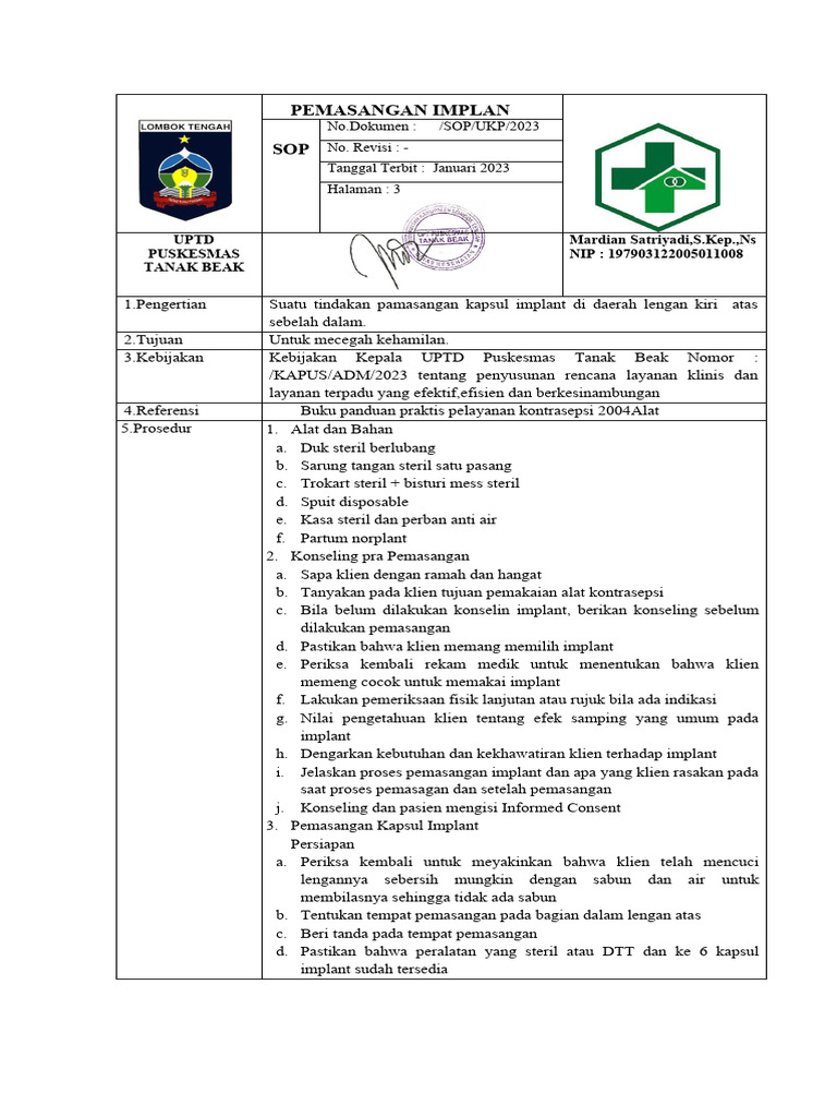 Sop Diagram Alir Pemasangan Implan | PDF