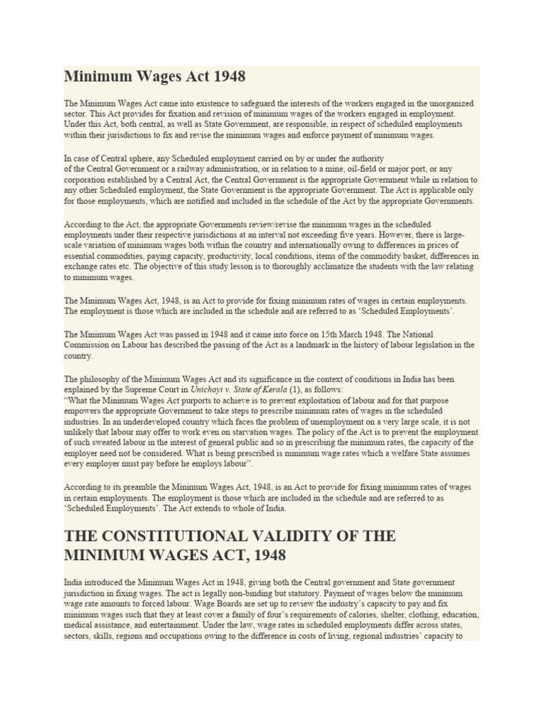 Minimum Wages Act 1948 | PDF | Cost Of Living | Employment