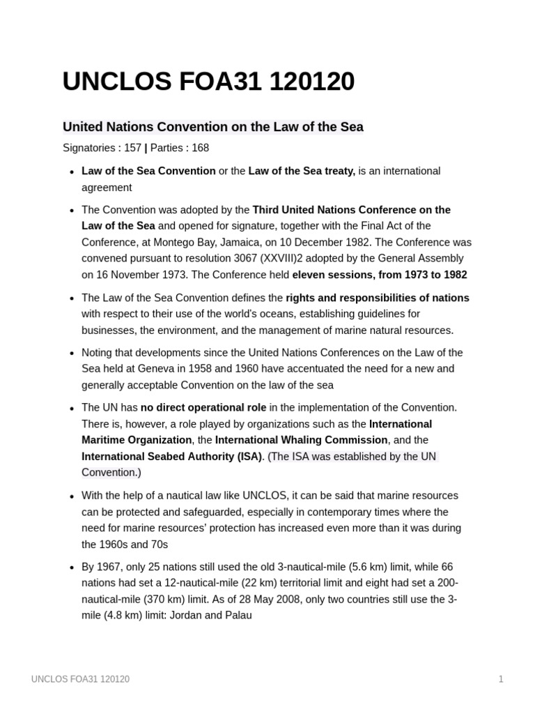 UNCLOS Overview and Key Provisions | PDF | United Nations Convention On ...